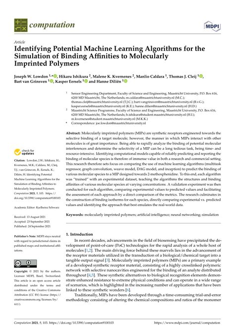 Pdf Identifying Potential Machine Learning Algorithms For The Simulation Of Binding Affinities