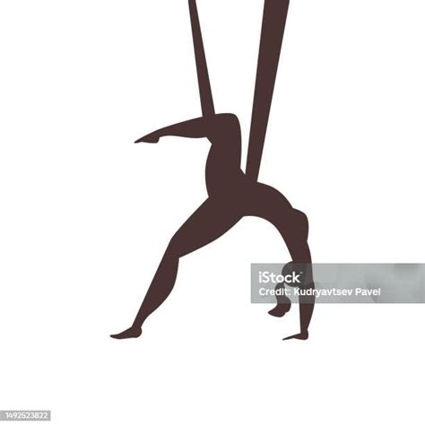 공중 요가를 위해 해먹에서 스트레칭을 하는 여자 흰색 배경에 분리된 검은색 실루엣 벡터 그림 플라이 요가 또는 필라테스 운동 건강과 피트니스 로고에 대한 스톡 벡터 아트 및