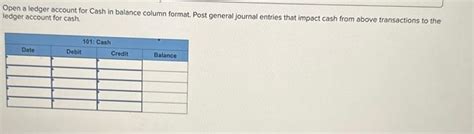 Open A Ledger Account For Cash In Balance Column