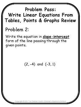 Write Equations From Tables Points Graphs Review Algebra Digital
