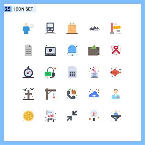 User Interface Pack Of 25 Basic Flat Colors Of Sun Nature Transportation Landscape Shopping