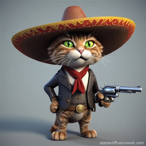 Mexican Hat Wearing Cat With Revolver Stable Diffusion Online