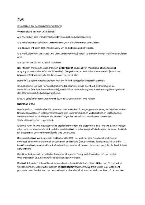 Bwl Zusammenfassung Für Matura Grundbegriffe Und Modelle Der Bwl