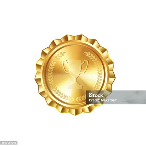 월계관과 우승자 컵이 새겨진 사실적인 금메달 맞춤형 수상 및 창의적인 프로젝트를 위한 다재다능한 디자인 1위에 대한 스톡 벡터