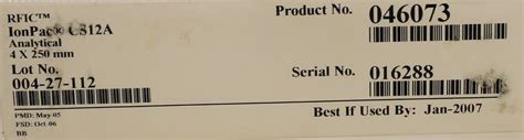 Dionex Ionpac Cs12a Analytical Column 4 X 250 Mm P N 046073