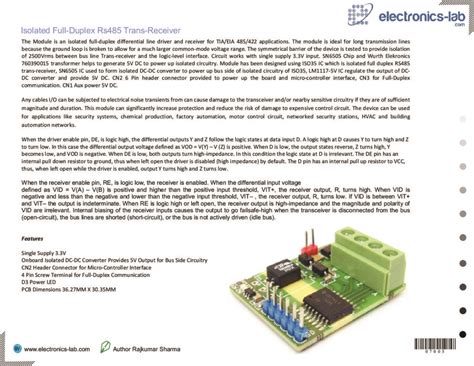 Isolated Full Duplex Rs485 Trans Receiver Electronics Lab Com
