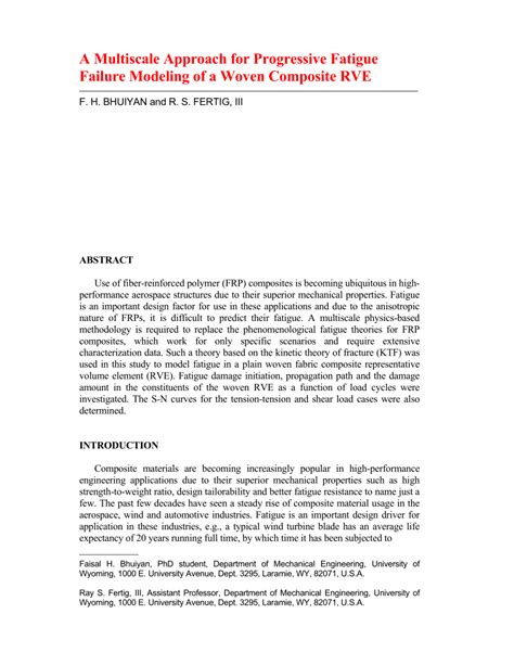 PDF A Multiscale Approach For Progressive Fatigue Failure Modeling Of A Woven Composite RVE