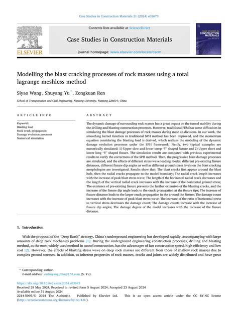 PDF Modelling The Blast Cracking Processes Of Rock Masses Using A