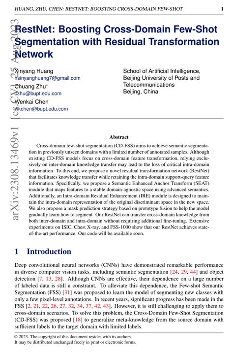 Pdf Restnet Boosting Cross Domain Few Shot Segmentation With Residual Transformation Network