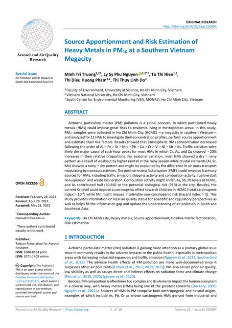 Pdf Source Apportionment And Risk Estimation Of Heavy Metals In Pm10