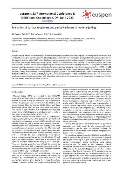 Pdf Evaluation Of Surface Roughness And Periodical Layers In Material Jetting