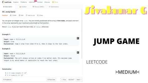 55 Jump Game Jumpgame Leetcode Complete Code In Java Youtube