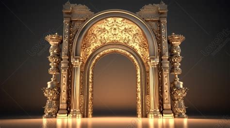 중세 황금 아치 밑의 통로 닫힌 성문의 놀라운 3d 렌더링 고대의 배경 입구 게이트 배경 집 입구 배경 이미지 Hd