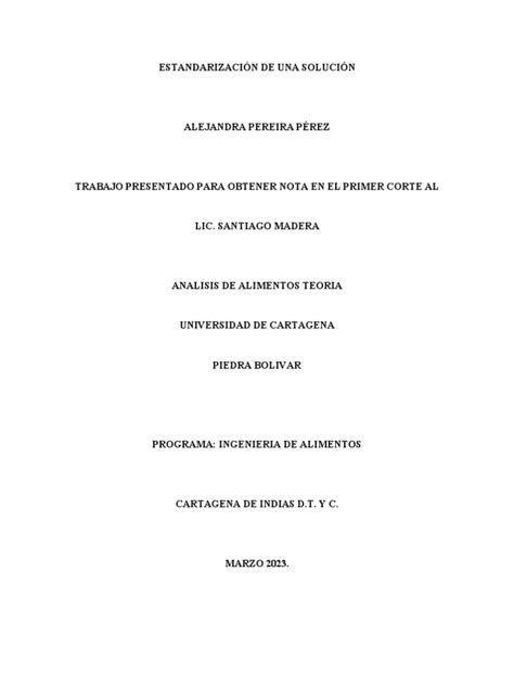 Estandarización De Una Solución Pdf