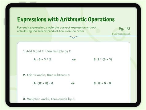 Expressions With Arithmetic Operations Worksheet 5 Oa B 3 5 Oa A 2 Workybooks