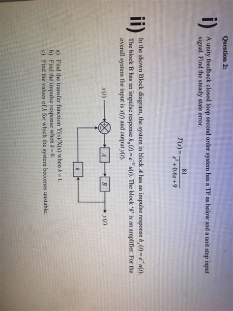 Solved Question 2 A Unity Feedback Closed Loop Second Order