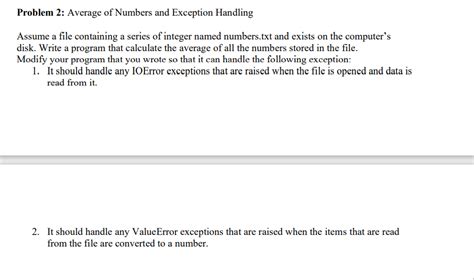Solved Problem 2 Average Of Numbers And Exception Handling