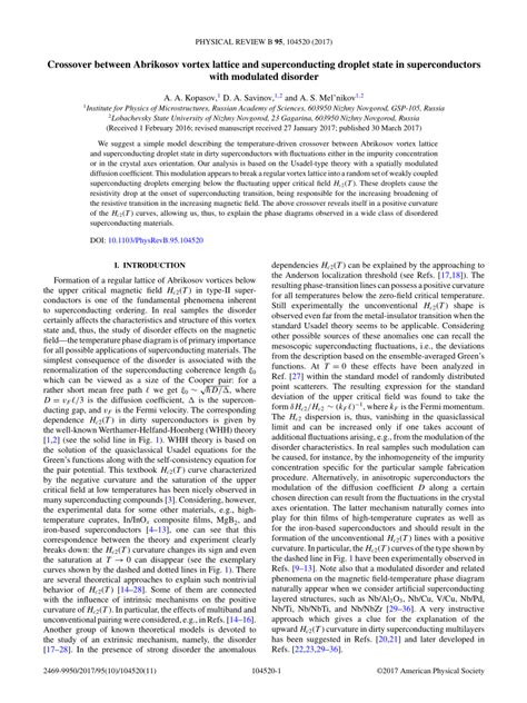 Pdf Crossover Between Abrikosov Vortex Lattice And Superconducting Droplet State In
