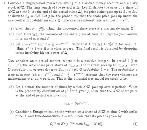 1 Consider A Single Period Market Consisting Of A