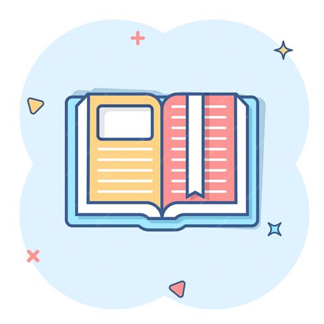 만화 스타일의 책 라이브러리 아이콘 백과사전 만화 벡터 일러스트 배경 사전 기호 비즈니스 개념 스플래시 효과 프리미엄 벡터