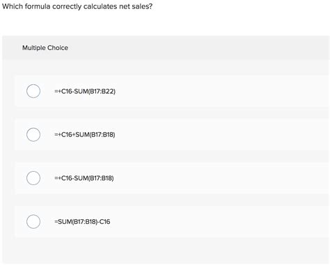Solved Applying Excel 5 Calculating Net Sales Which Formula