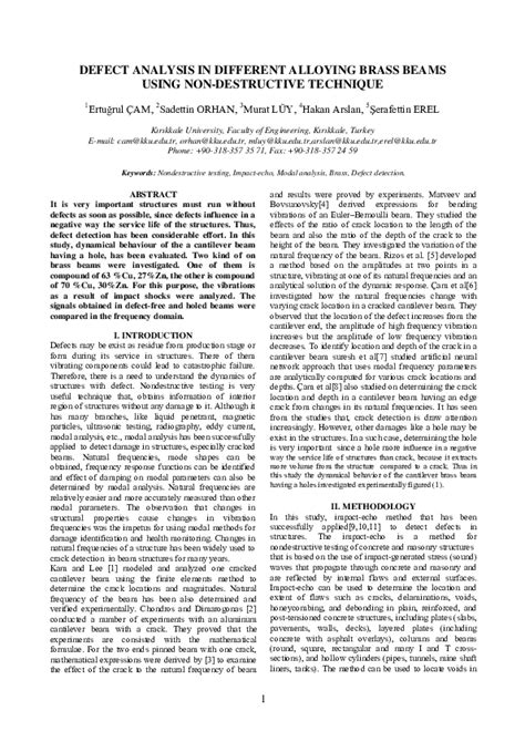 Pdf Defect Analysis In Different Alloying Brass Beams Using Non Destructive Technique