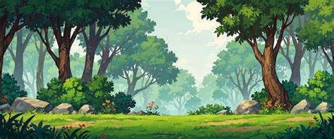 Design 2d Forest Game Background For Application Concept Forest Nature Trees Greenery Wildlife