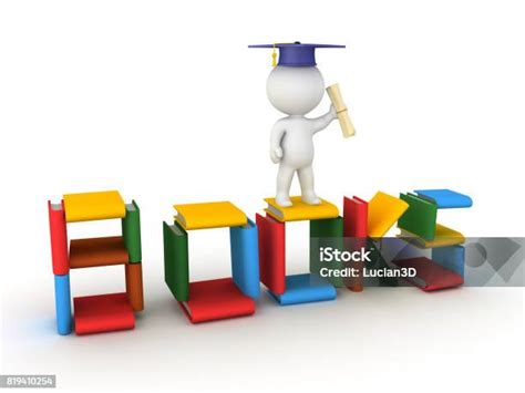 3d 캐릭터 졸업 모자를 착용 하 고도 서 기호 서 만든 책 0명에 대한 스톡 사진 및 기타 이미지 0명 개념 개념과 주제 Istock