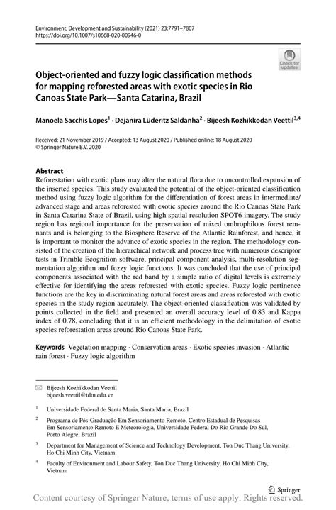Object Oriented And Fuzzy Logic Classification Methods For Mapping Reforested Areas With Exotic