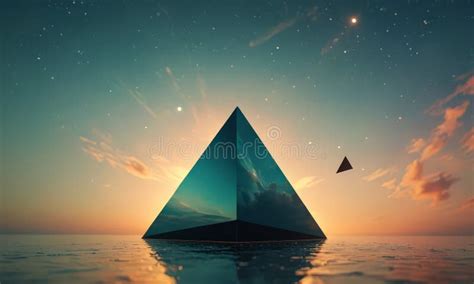 Triangular Glass Structure Reflects The Sky And Clouds At Sunset With