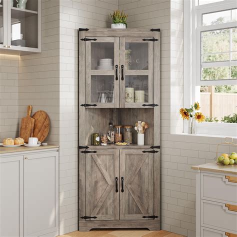 Danolapsi 67 Tall Corner Storage Cabinet With Lights Farmhouse Corner