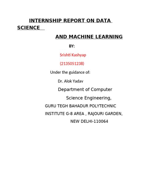 Data Science And Ml Internship Report Pdf Machine Learning Support
