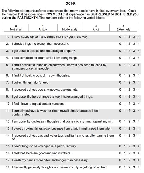 Ocd Symptoms Checklist