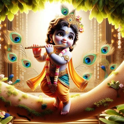 Premium Photo Krishna Holding Flute Ai Generate