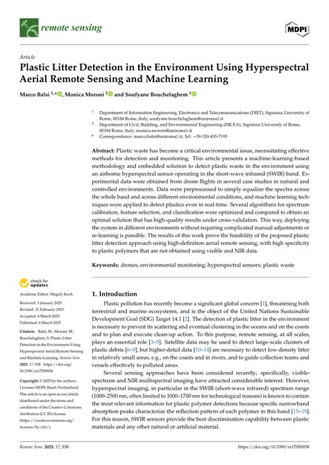 Pdf Plastic Litter Detection In The Environment Using Hyperspectral Aerial Remote Sensing And