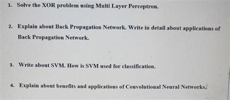 Solved 1 Solve The Xor Problem Using Multi Layer