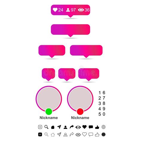 Set Of Interface Buttons Web Design Shadow Social Media Icon Symbol Vector Illustration Stock