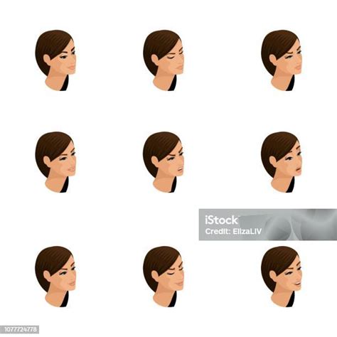 아이소메트릭 아이콘의 여자 감정 3d 머리카락 얼굴 눈 입술 코 얼굴 식입니다 벡터 일러스트 레이 션에 대 한 사람들의 질적 아이소메트리 귀여운에 대한 스톡 벡터 아트 및