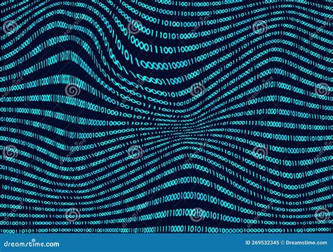 Blue Binary Code On Dark Background Vector Cyber Texture With Waves Stock Vector Illustration