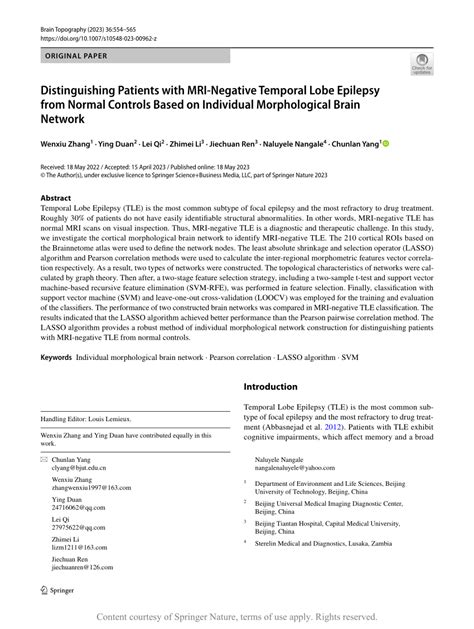 Distinguishing Patients With Mri Negative Temporal Lobe Epilepsy From