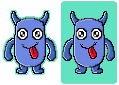 픽셀 아트 행복 일러스트 몬스터 디자인 가와이이 프리미엄 벡터