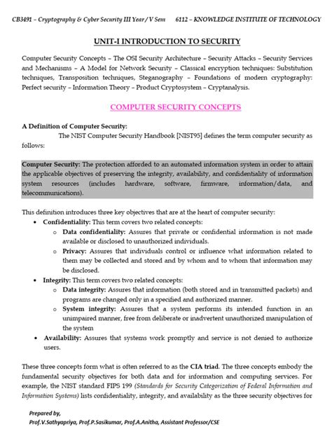 Ccs Cb3491 Unit 1 Notes Pdf Cipher Cryptanalysis