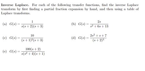 Solved Inverse Laplace For Each Of The Following Transfer