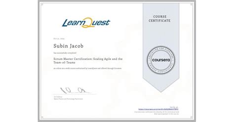 Subin Jacob On Linkedin Completion Certificate For Scrum Master