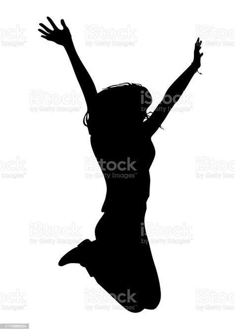 반송하고 그녀의 손을 잡고 흰색 배경에 젊은 즐거운 소녀의 검은 실루엣 실루엣에 대한 스톡 벡터 아트 및 기타 이미지 실루엣 점프 건강한 생활방식 Istock