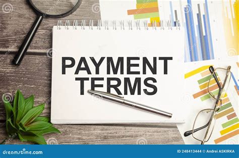 Word Writing Text PAYMENT TERMS Business Concept With Chart Magnifier And Glasses Stock