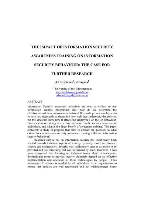 Pdf The Impact Of Information Security Awareness Training On
