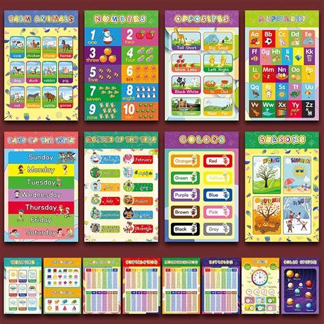 Menkey Educational Posters For Kindergarten 16pcs Preschool Learning