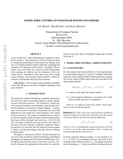 Pdf Model Free Control Of Nonlinear Power Converters