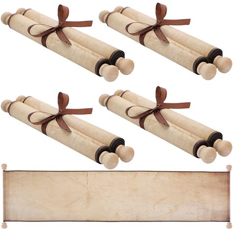 4 Pack Blank Paper Scrolls Scroll Paper Wrapped On Wood Rod For Writing